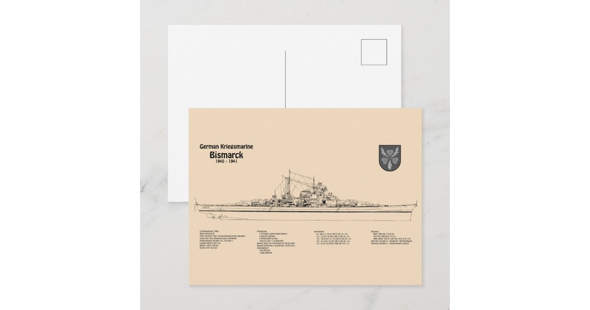 Bismarck - Battleship Blueprint Plans SD Postcard | Zazzle