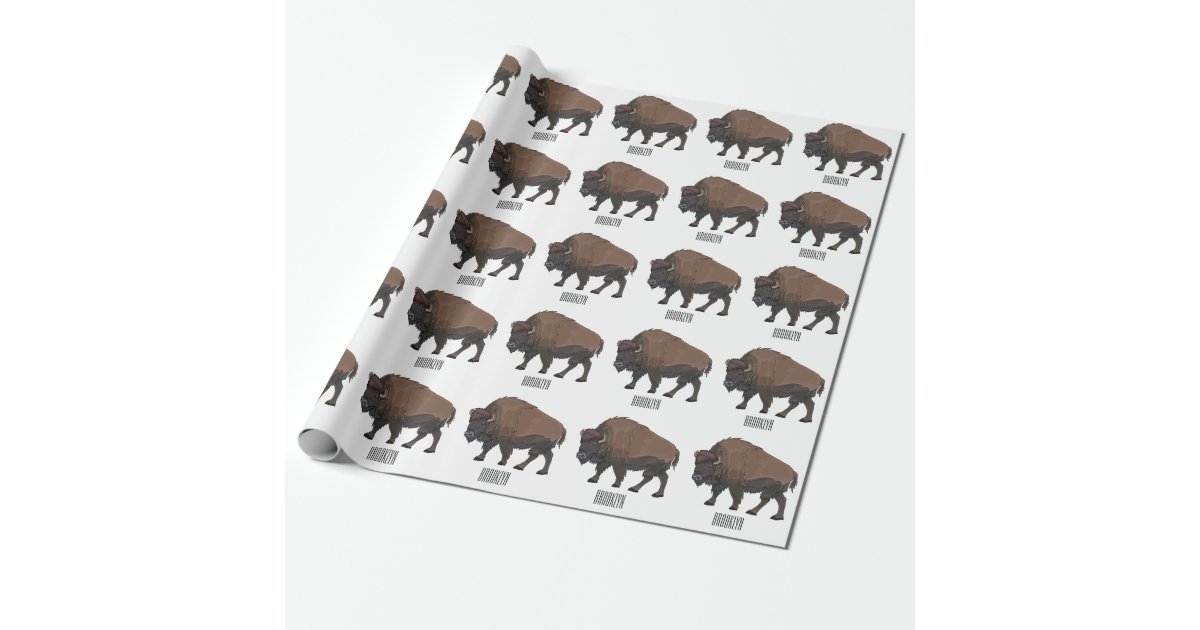 Bison cartoon illustration wrapping paper | Zazzle