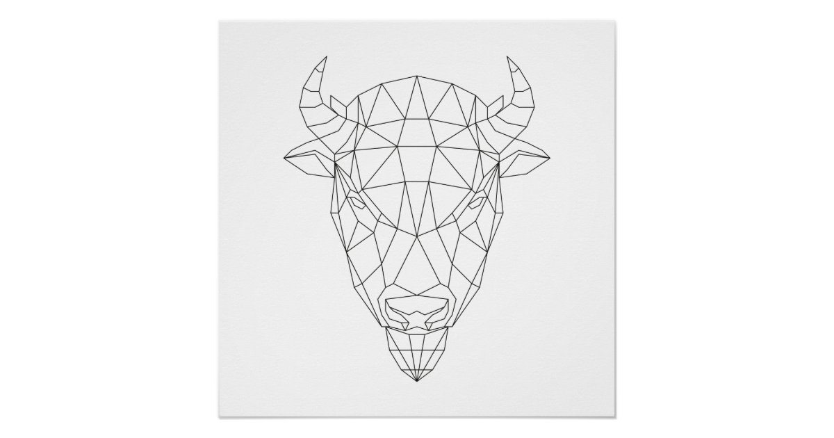 Bison Head Geometric Black & White Modern Art Poster | Zazzle