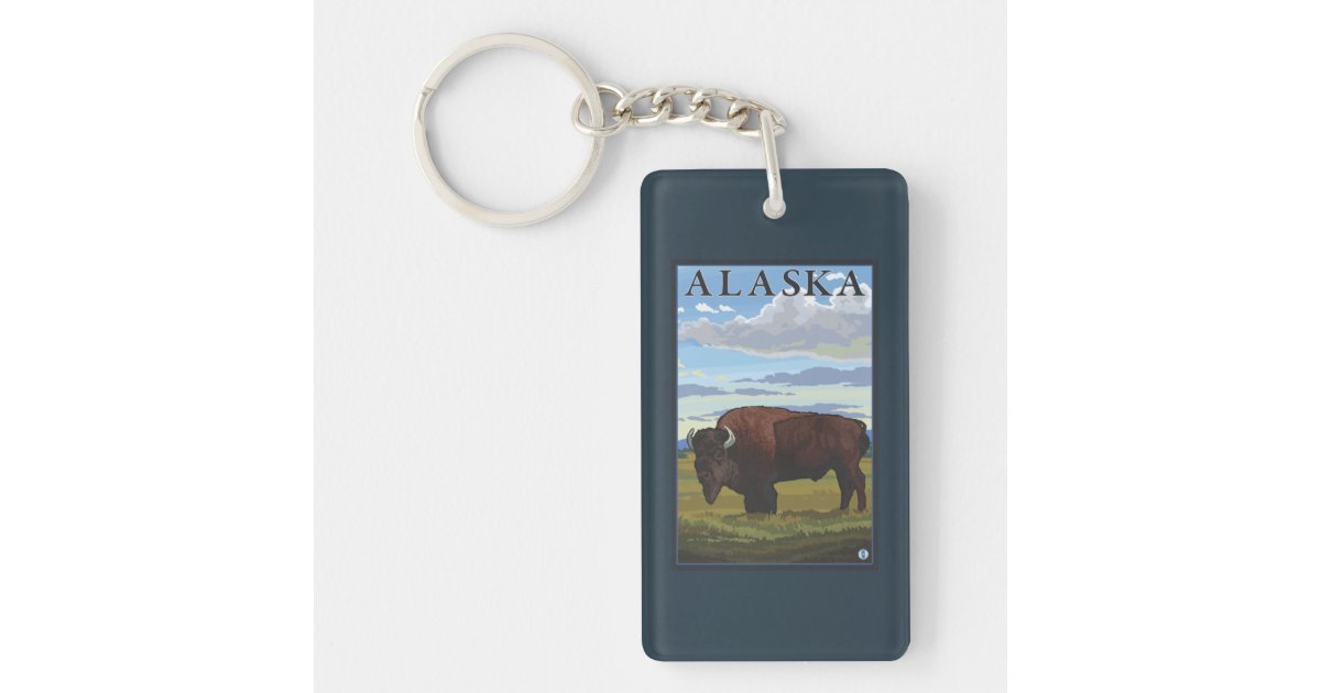 Bison Scene- Vintage Travel Poster Keychain | Zazzle