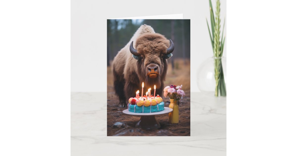 Bison with a Birthday Cake Card | Zazzle