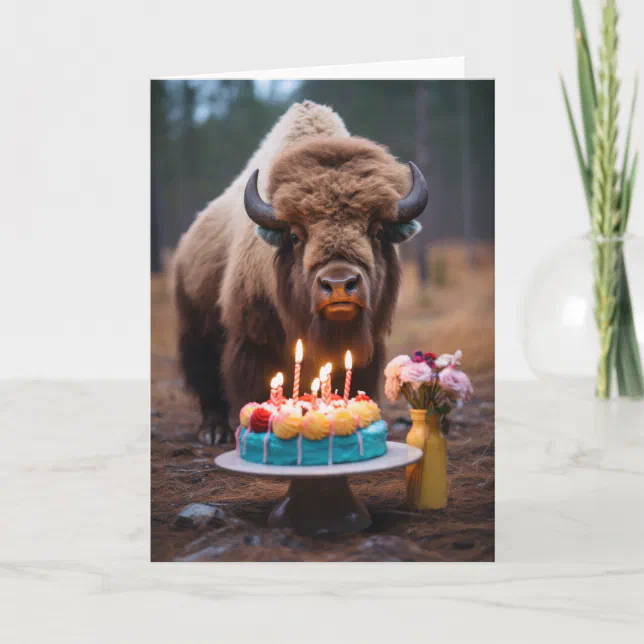Bison with a Birthday Cake Card | Zazzle