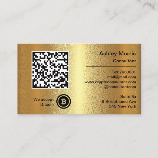 Bit Me QR Code We Accept Bitcoins Custom Gold Business Card | Zazzle