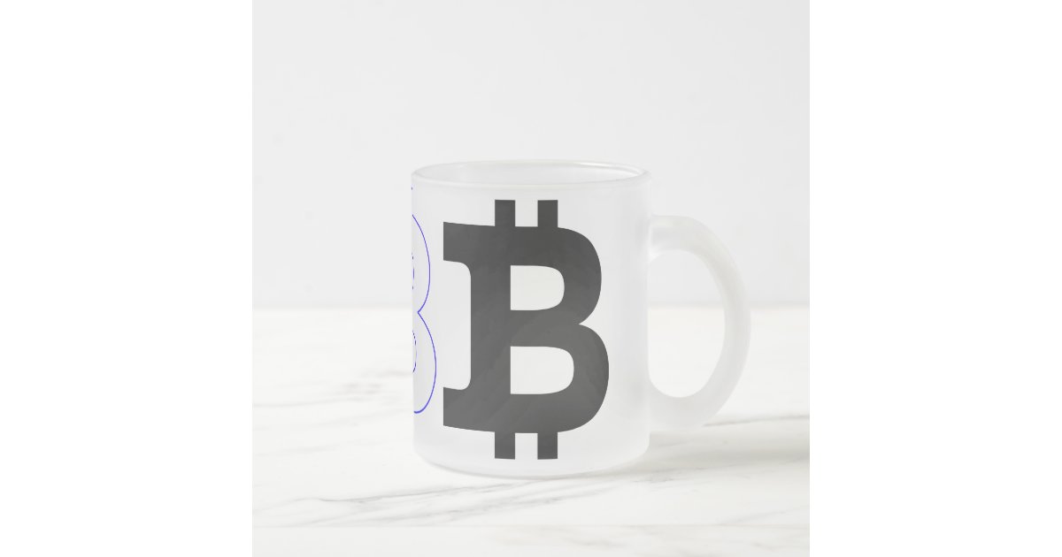 Bitcoin logo frosted glass coffee mug | Zazzle
