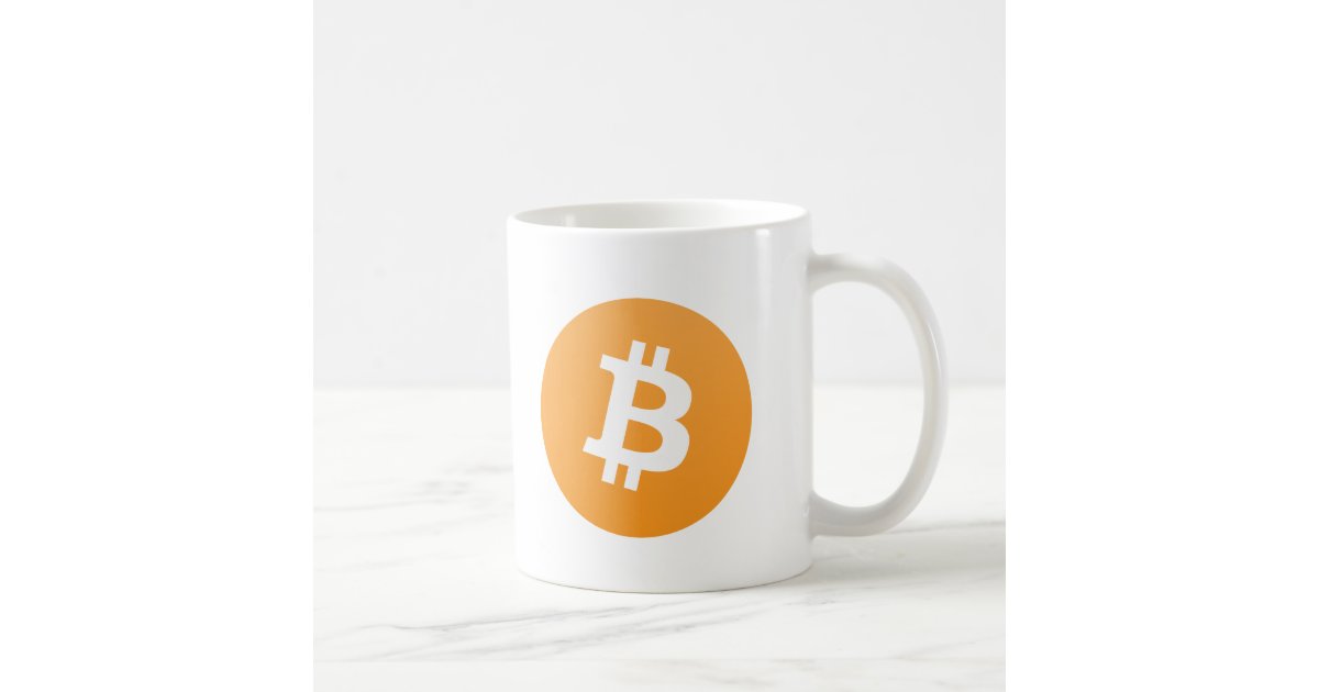 Bitcoin original orange and white logo with text coffee mug | Zazzle