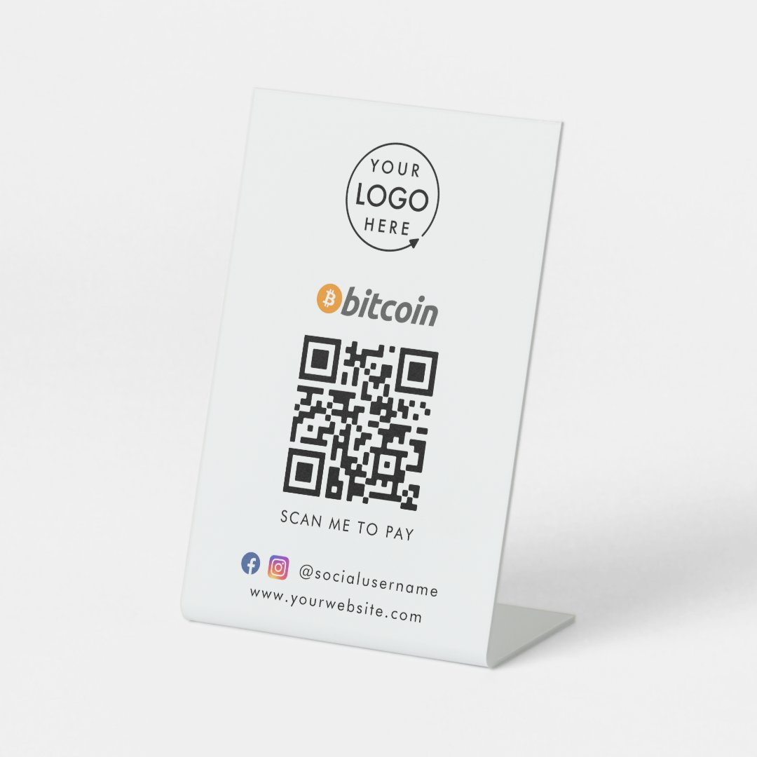 Bitcoin QR Code Payment | Scan to Pay Business Pedestal Sign | Zazzle