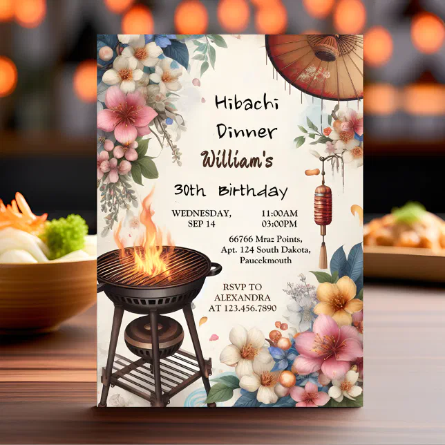 Bite Chef Bbq Japanese Sushi Hibachi 30th Birthday Invitation | Zazzle