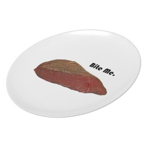 Bite Me Funny Steak Beef Pun Joke Dinner Plate | Zazzle