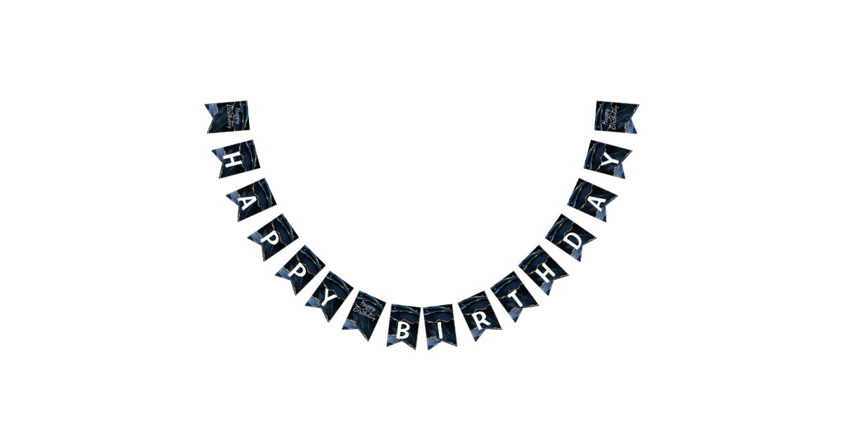 Bithday Agate Navy Blue Gold Marble Bunting Flags | Zazzle
