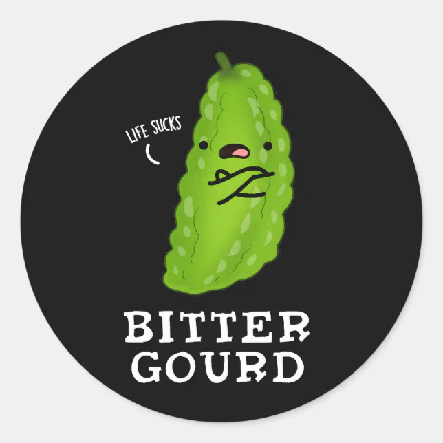 Bitter Gourd Funny Veggie Pun Dark BG Classic Round Sticker | Zazzle