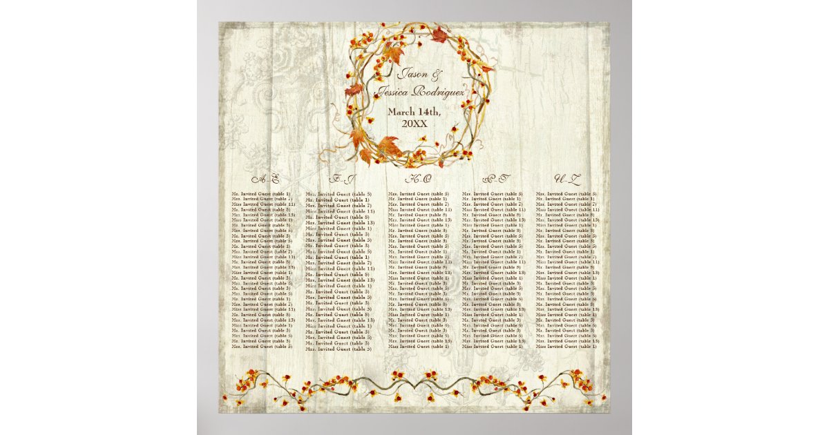 Bittersweet Fall - Reception Table Seating Chart | Zazzle