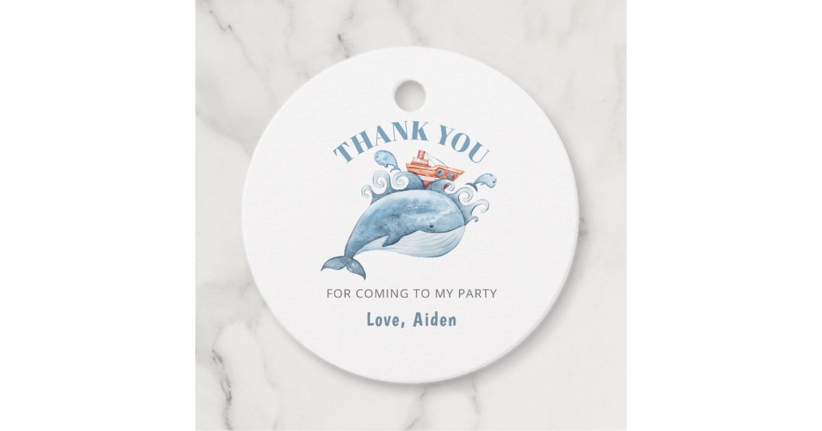 Biue Whale Theme Party Thank You Favor Tags | Zazzle