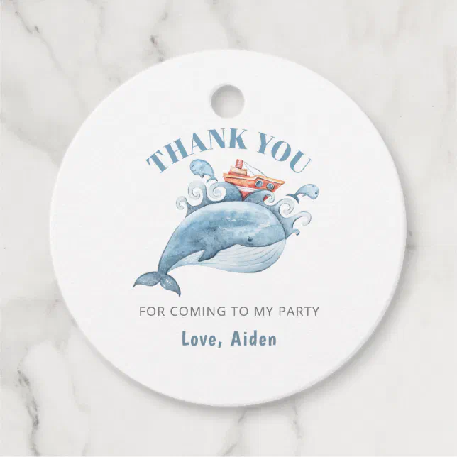 Biue Whale Theme Party Thank You Favor Tags | Zazzle