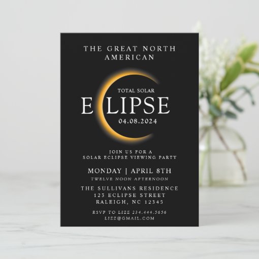 Black 2024 Total Solar Eclipse Viewing Party Invi Invitation | Zazzle