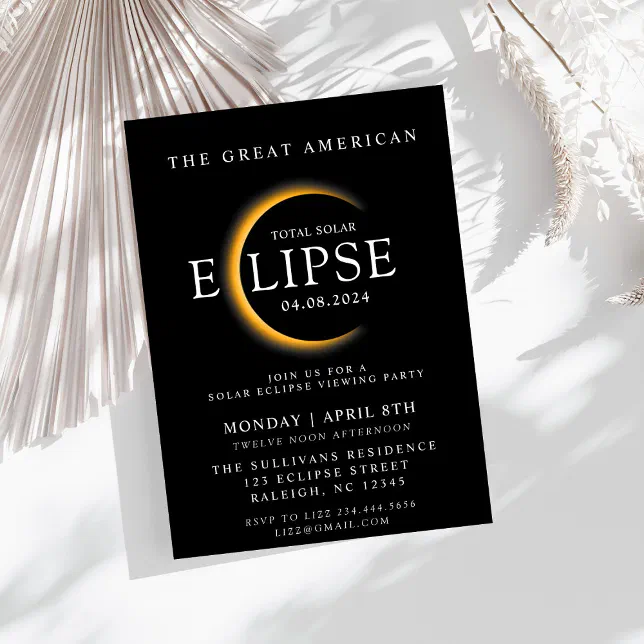Black 2024 Total Solar Eclipse Viewing Party Invi Invitation | Zazzle