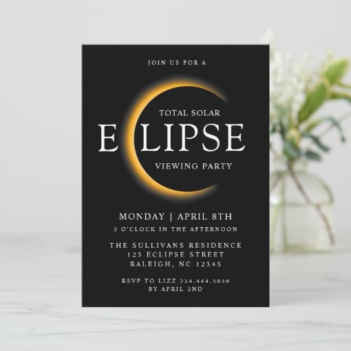 Black 2024 Total Solar Eclipse Viewing Party Invitation | Zazzle