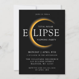 Black 2024 Total Solar Eclipse Viewing Party Invitation | Zazzle