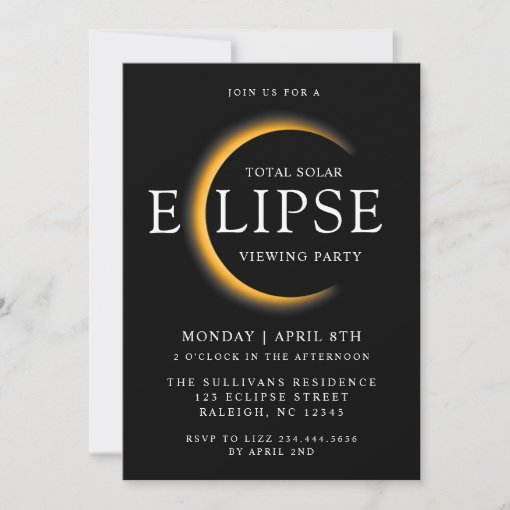 Black 2024 Total Solar Eclipse Viewing Party Invitation | Zazzle