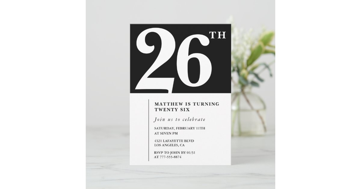 Black 26th birthday invitation Elegant Chic Simple | Zazzle