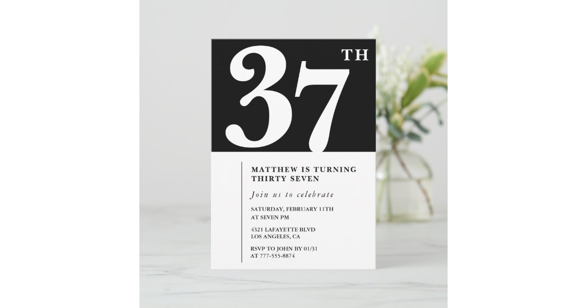 Black 37th birthday invitation Elegant Chic Simple | Zazzle