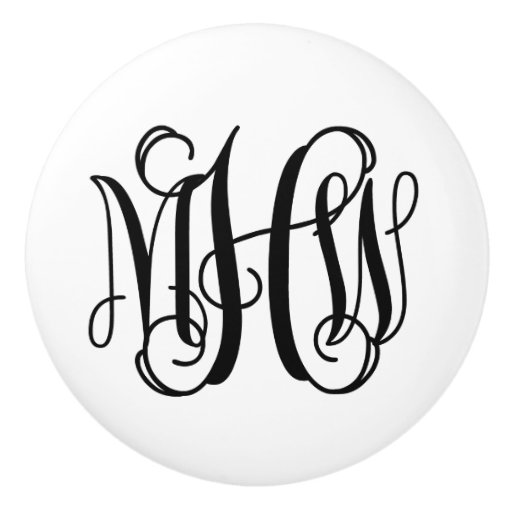 Black 3 Initial Vine Script Monogram DIY BG Ceramic Knob | Zazzle