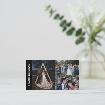 Black 3 Photo Collage Professional Photographer Business Card | Zazzle