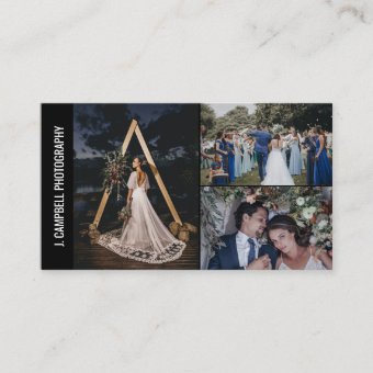 Black 3 Photo Collage Professional Photographer Business Card | Zazzle