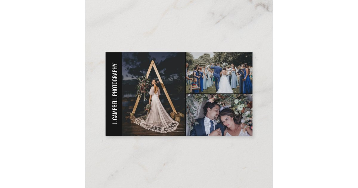 Black 3 Photo Collage Professional Photographer Business Card | Zazzle