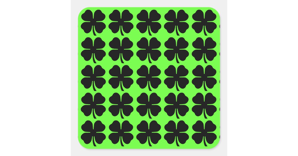Black 4 Leaf Clovers on Green Square Sticker | Zazzle
