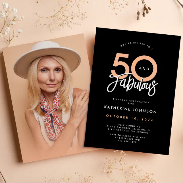 Black 50 And Fabulous 50th Birthday Party Invitation Zazzle