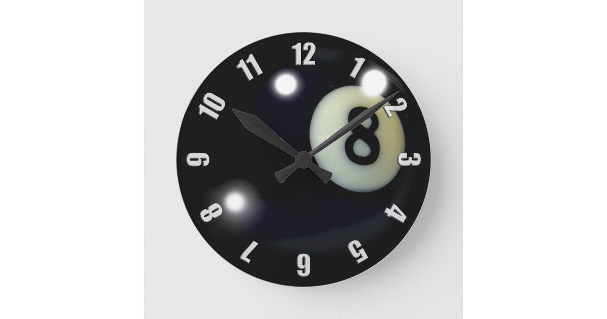 Black 8-Ball Game Clock Design | Zazzle