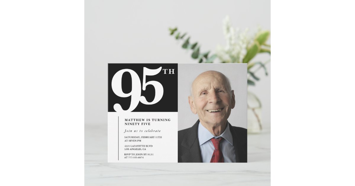 Black 95th birthday invitations Modern Chic Photo | Zazzle