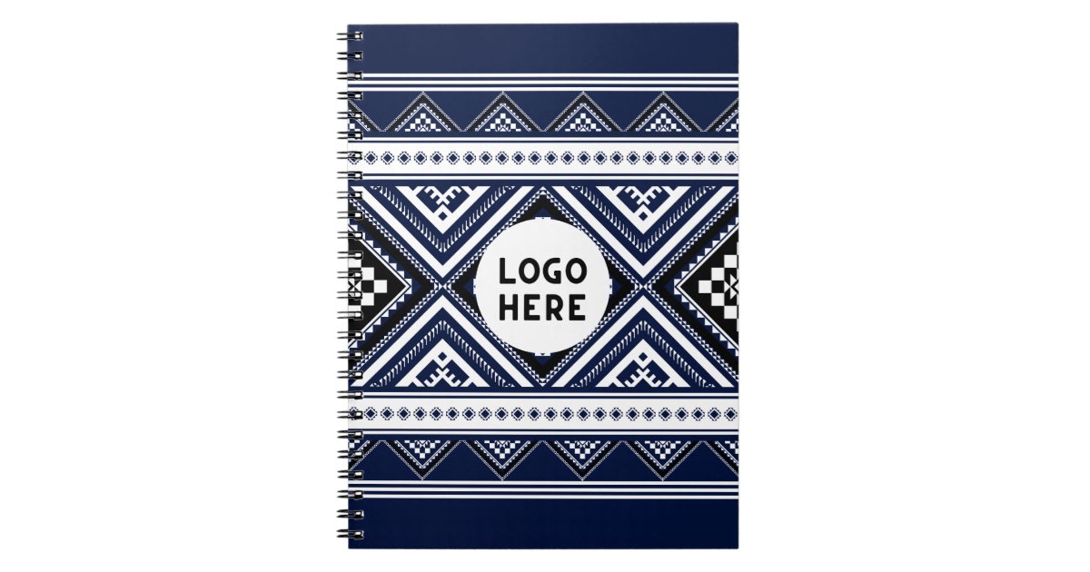 Black Abstract Ethnic Geometric Patterns with Logo Notebook | Zazzle