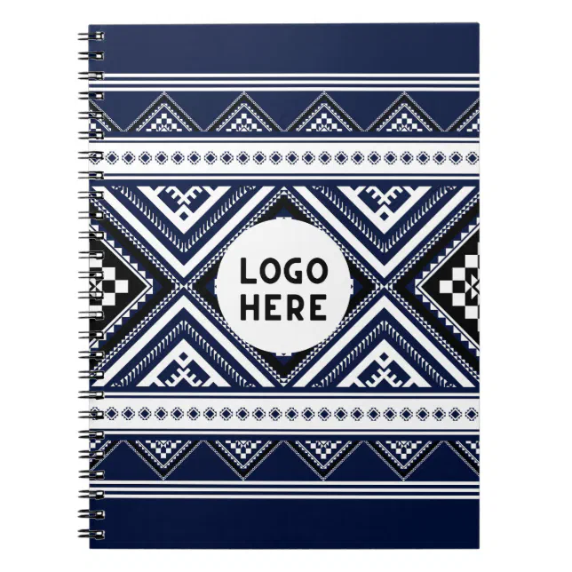 Black Abstract Ethnic Geometric Patterns with Logo Notebook | Zazzle