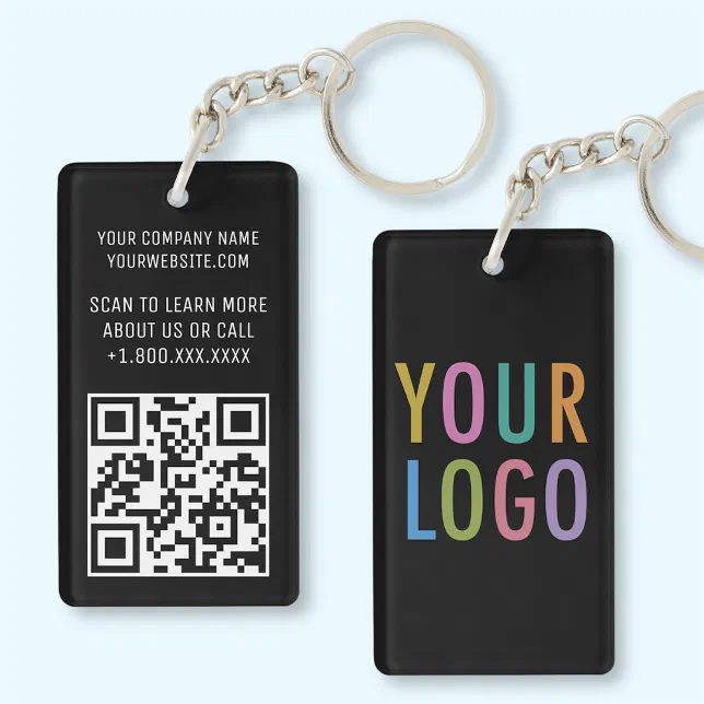 Black Acrylic QR Code Keychain Custom Logo Branded | Zazzle