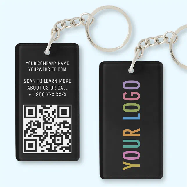 Black Acrylic QR Code Keychain with Logo Rectangle | Zazzle