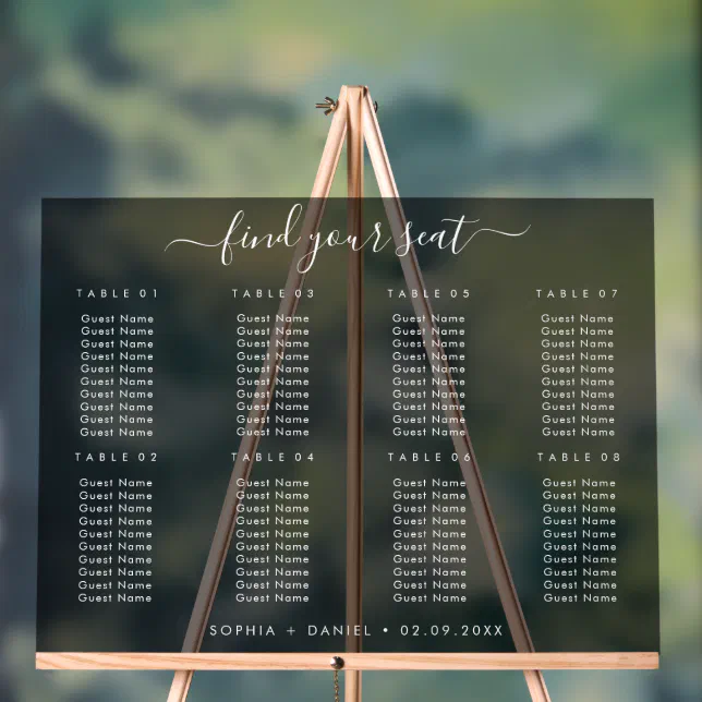Black Acrylic Table Seating Chart For Wedding | Zazzle