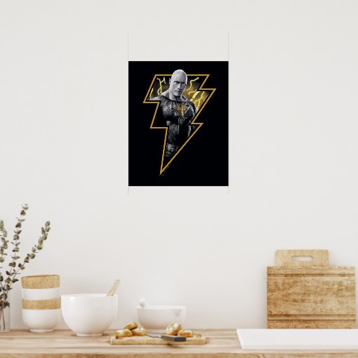 Black Adam Gray and Gold Lightning Graphic Poster | Zazzle