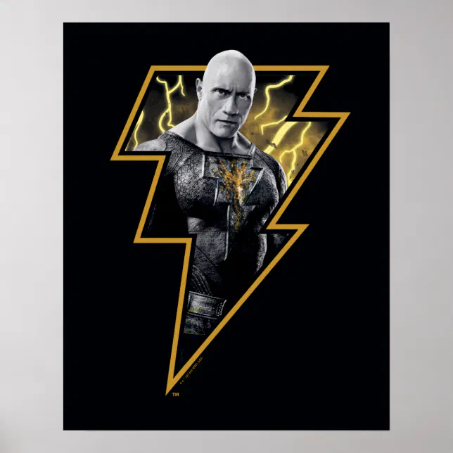 Black Adam Gray and Gold Lightning Graphic Poster | Zazzle