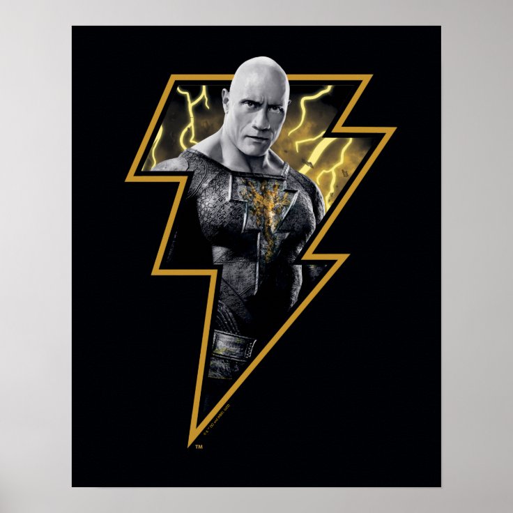 Black Adam Gray and Gold Lightning Graphic Poster | Zazzle