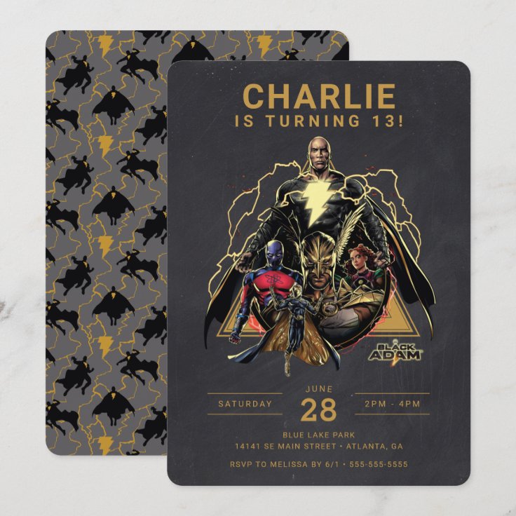 Black Adam Group Chalkboard Birthday Invitation | Zazzle