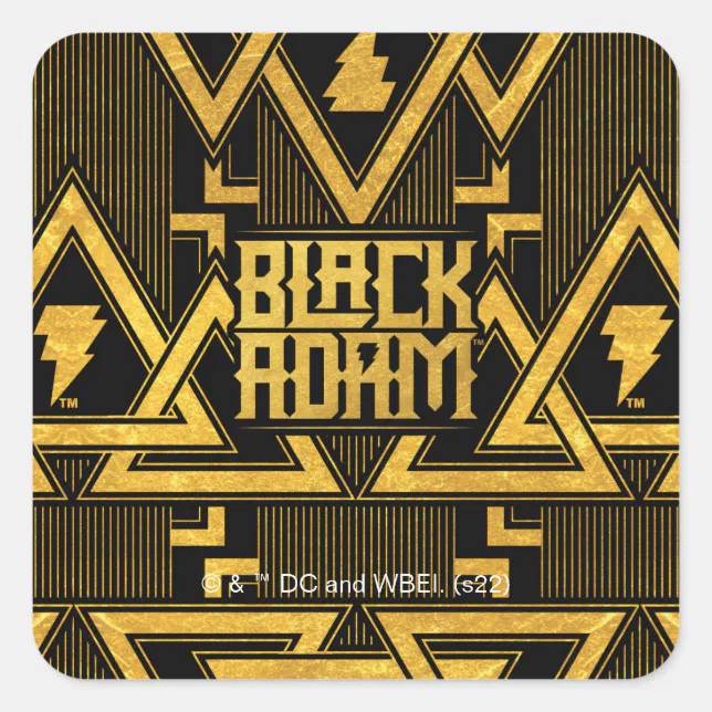 Black Adam Lightning Bolt Triangular Pattern Square Sticker | Zazzle
