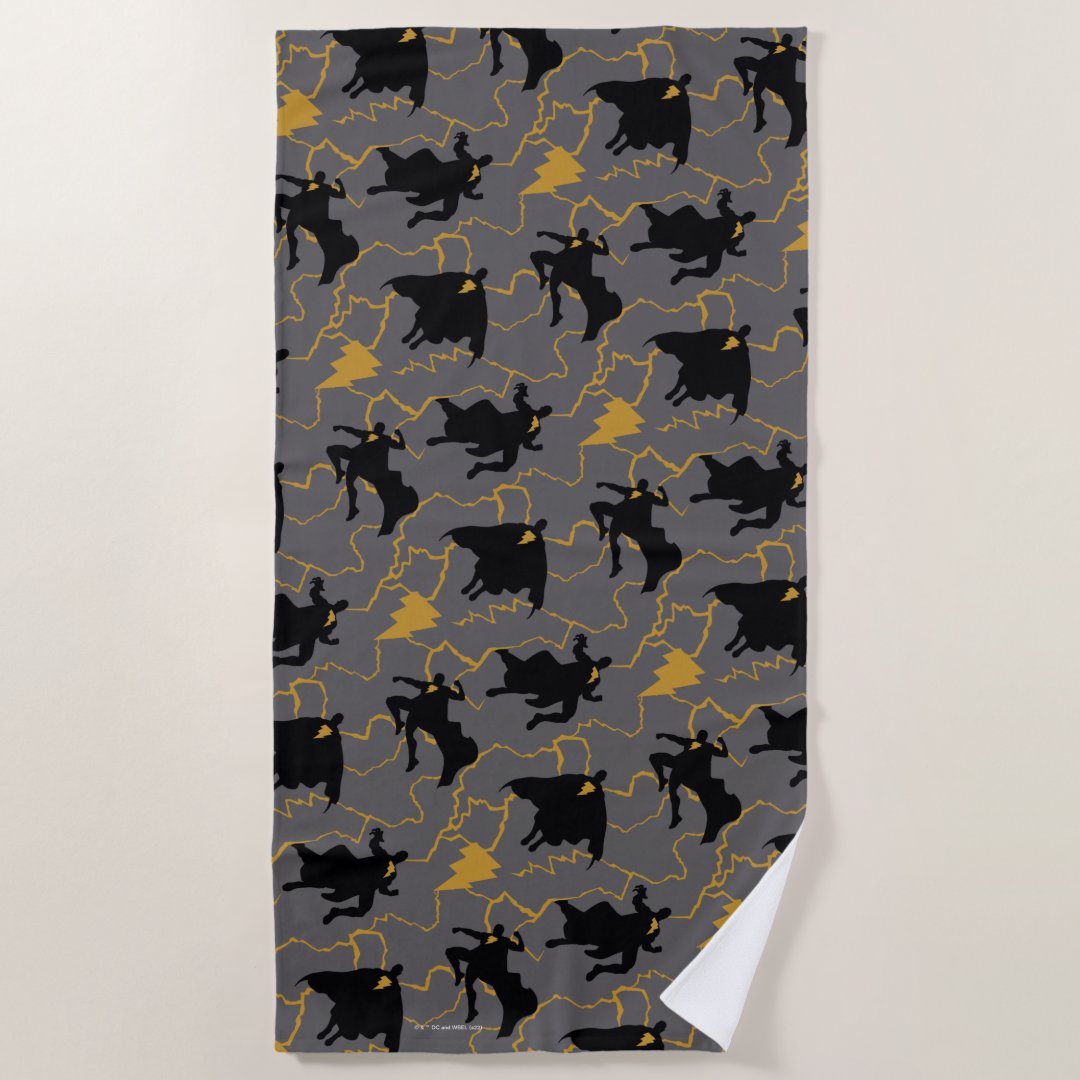 Black Adam Lightning Silhouette Pattern Beach Towel | Zazzle