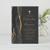 Black Agate Gold Confirmation Invitation | Zazzle