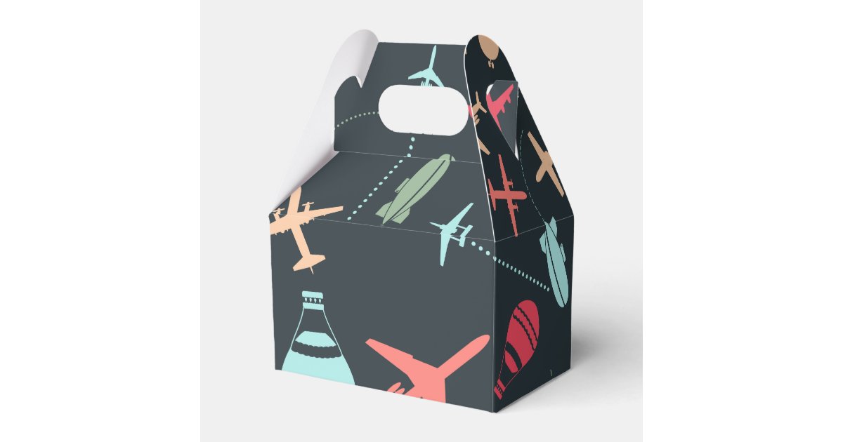 Black Airplane and Aviation Pattern Favor Boxes | Zazzle