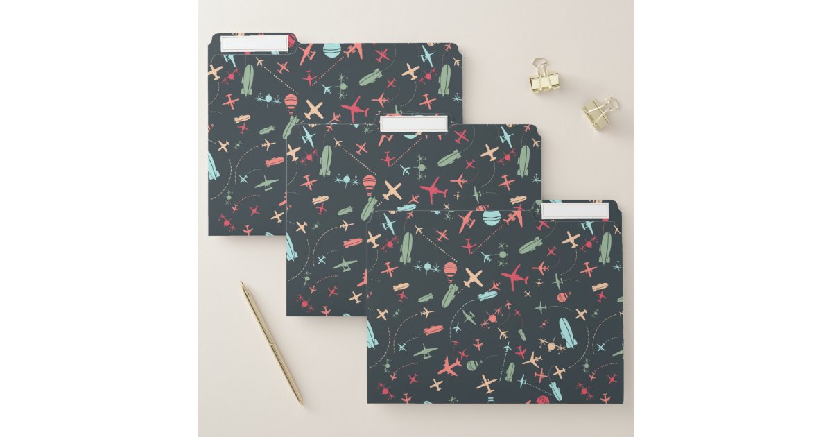 Black Airplane and Aviation Pattern File Folder | Zazzle