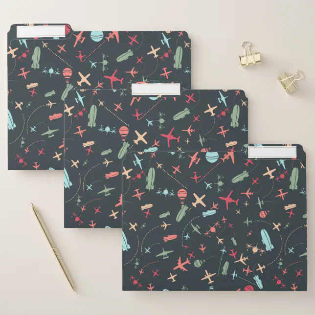 Black Airplane and Aviation Pattern File Folder | Zazzle