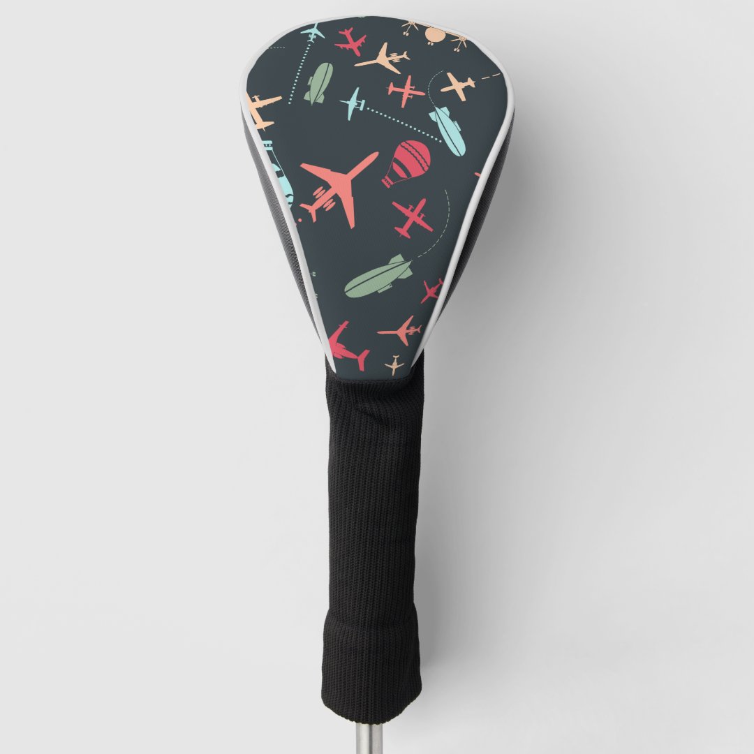 Black Airplane and Aviation Pattern Golf Head Cover | Zazzle