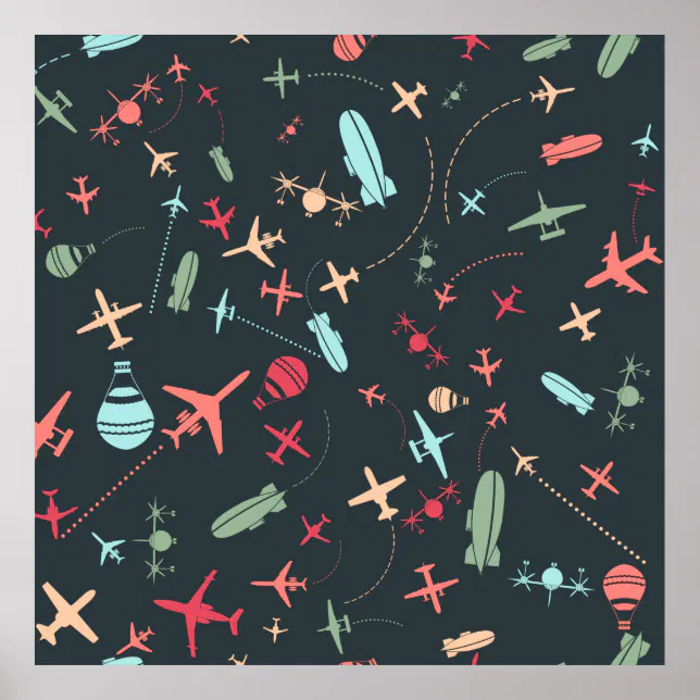 Black Airplane and Aviation Pattern Poster | Zazzle