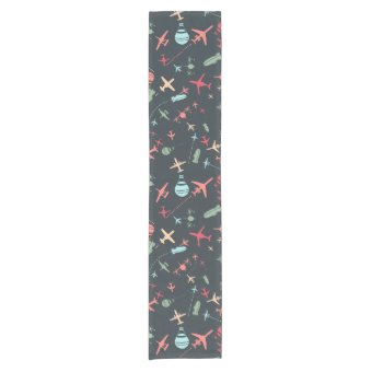 Black Airplane and Aviation Pattern Short Table Runner | Zazzle